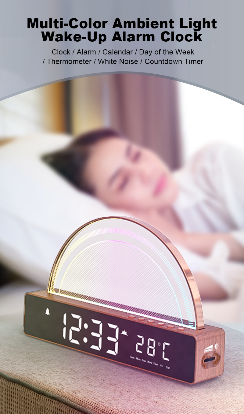 RGB Light Effect Alarm Clock - Thermometer and White Noise Features ...
